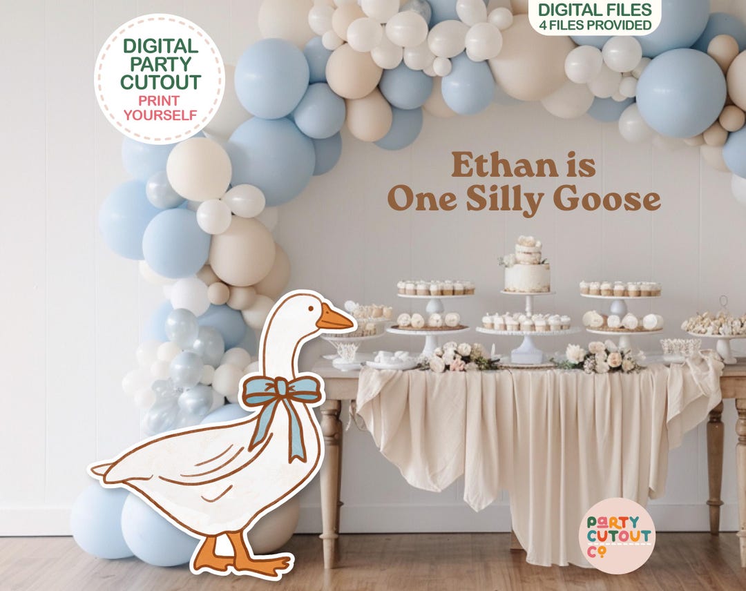 BIG CUTOUT One Silly Goose With Blue Bow Boy Baby Shower Blue Goose ...
