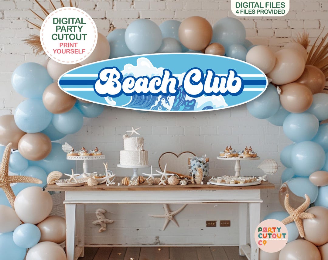 BIG CUTOUT Beach Club Sign Beach Wave Beach Party Surf Party Ocean Wave ...