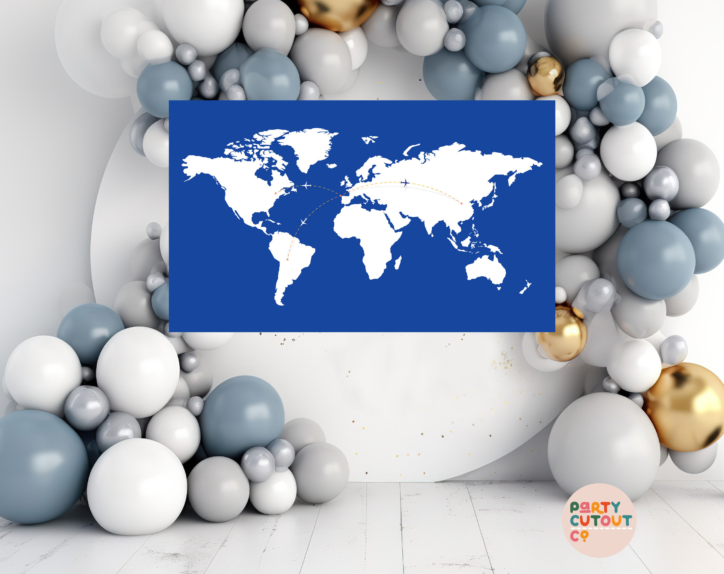 BIG BANNER Travel Party World Map Map Cutout Plane Party World Flights ...