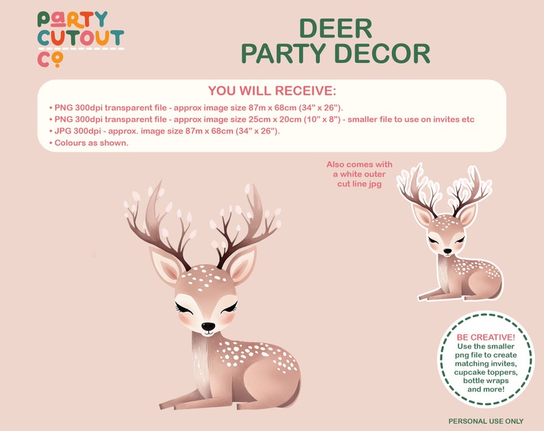 BIG CUTOUT Woodland Pink Reindeer Decoration Sleeping Deer Cutout Deer ...