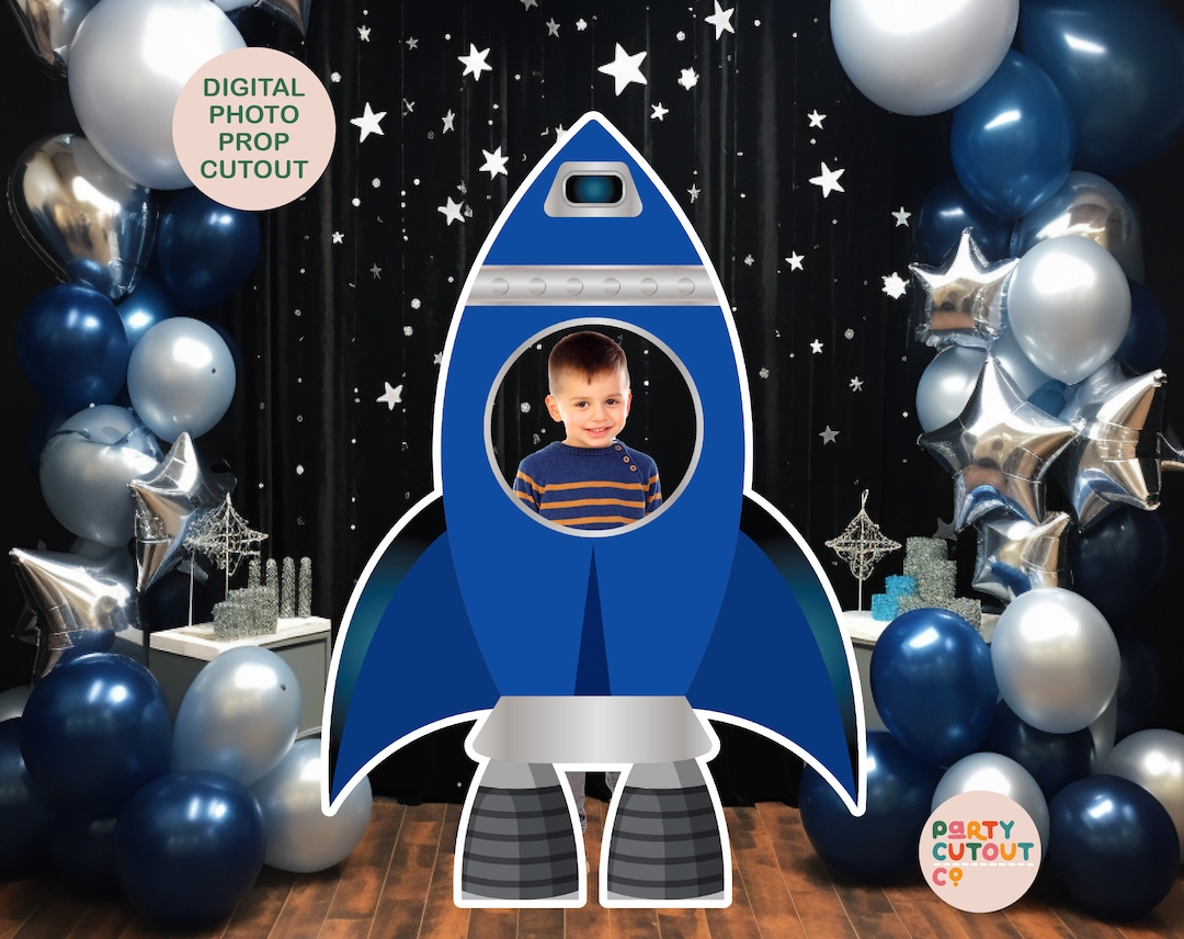 BIG CUTOUT Rocket Birthday Party Space Decorations Photo Prop Blue ...