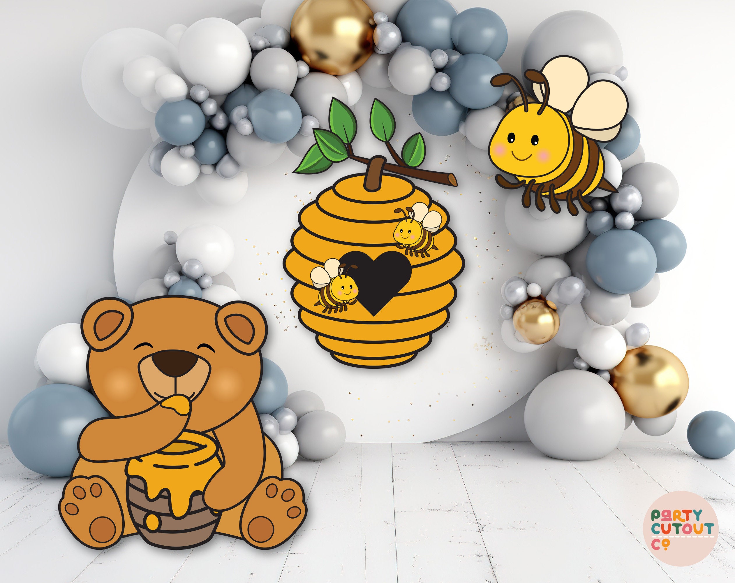 BIG CUTOUT Bee Party Buzzy Bee Props Bee Hive Bear With Honey Pot ...