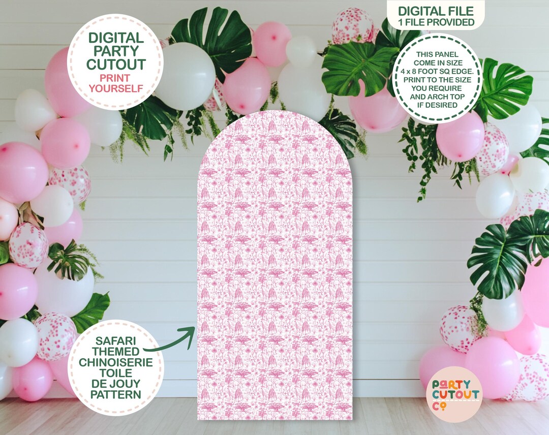 BIG BACKDROP Pink Chinoiserie Toile De Jouy Safari Animals Pink Toile ...