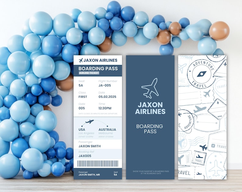 BIG BACKDROP Boarding Pass Backboard Travel Sign Plane Party Plane ...