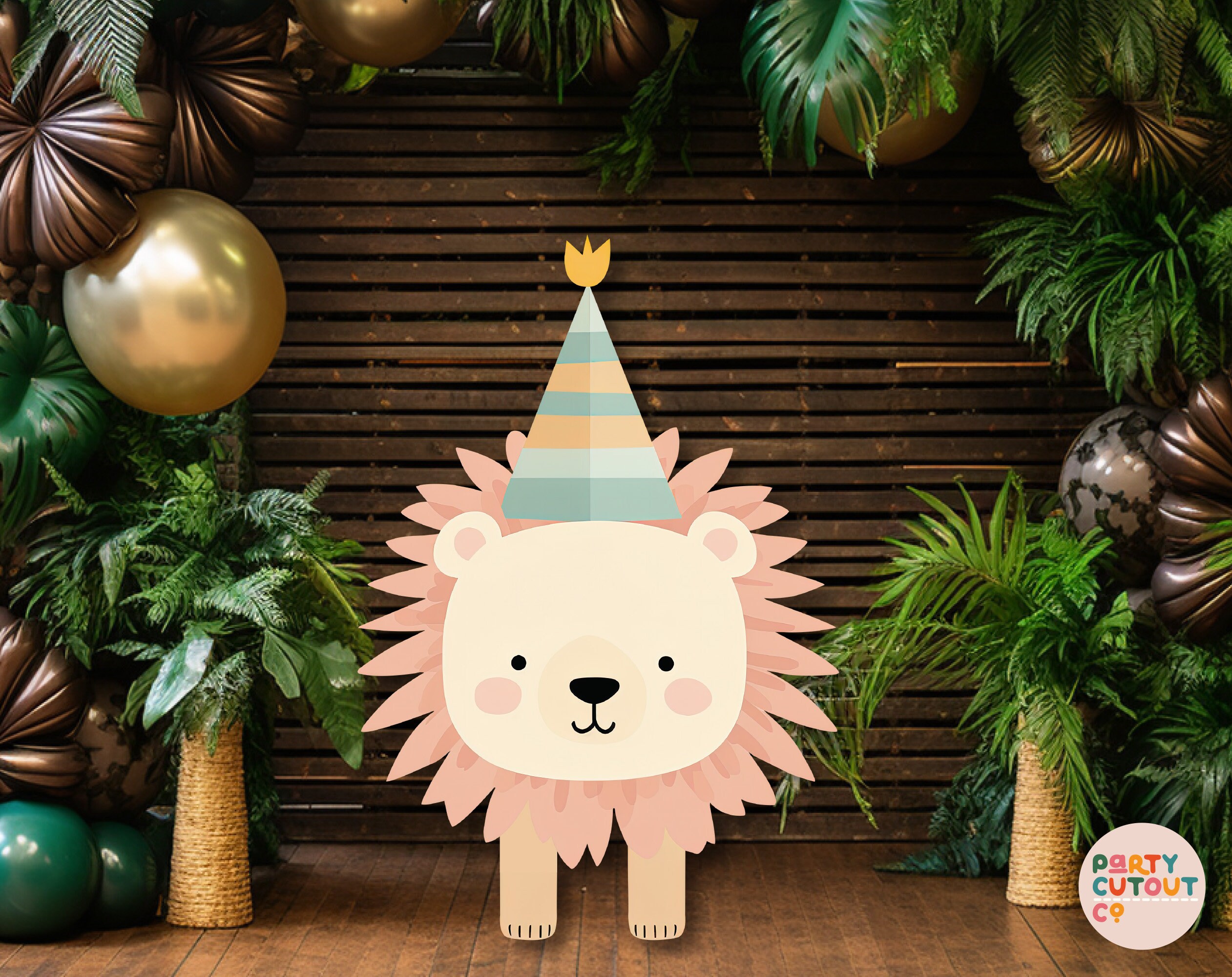 BIG CUTOUT, Lion With Party Hat, Jungle Lion Decorations, African ...