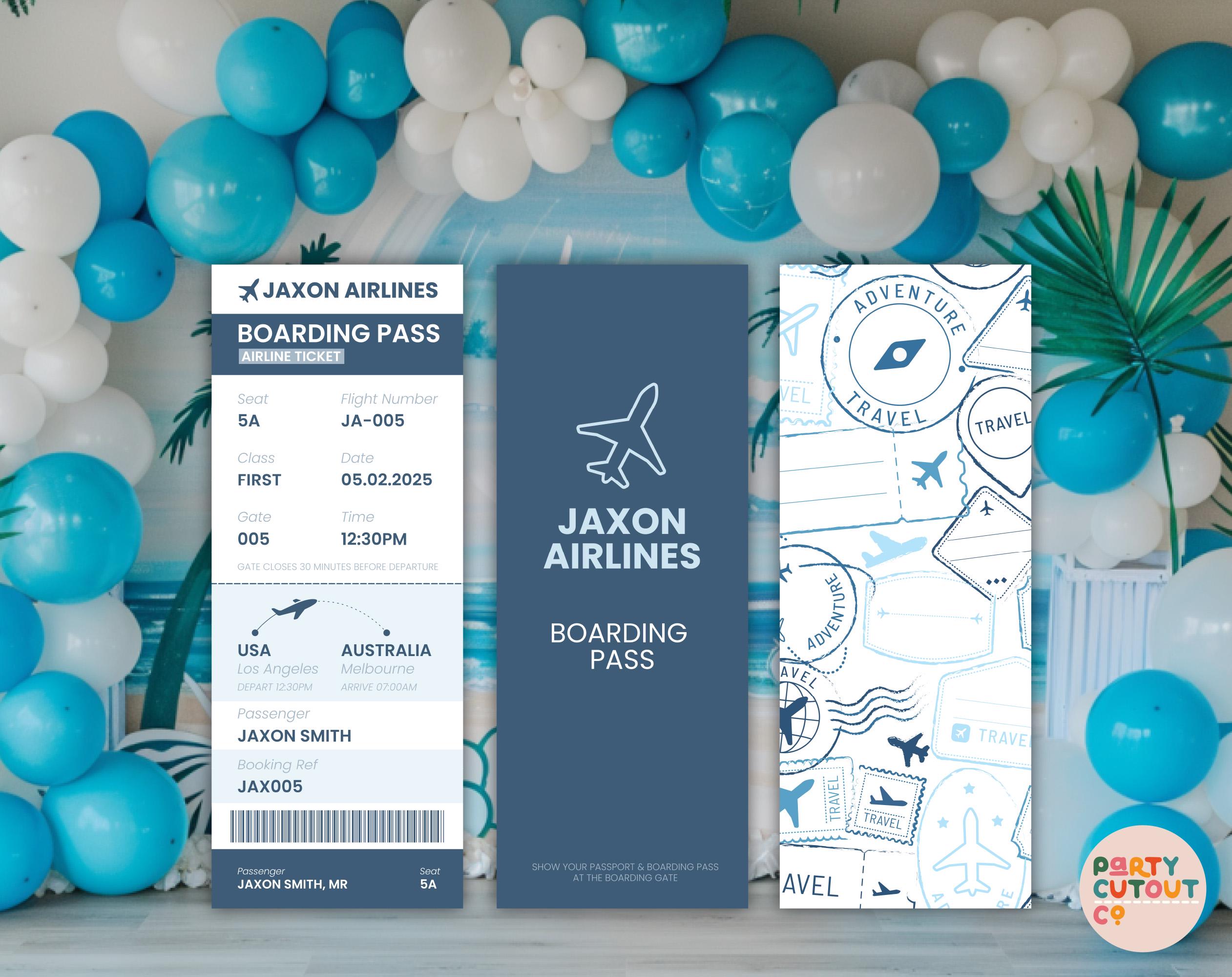 BIG BACKDROP Boarding Pass Backboard Travel Sign Plane Party Plane ...