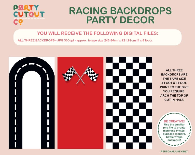 BIG BACKDROP Red Racing Wall Prop Racing Car Backboard Race Track Photo ...