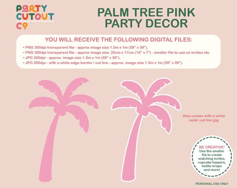 BIG CUTOUT Pink Palm Tree Beach Party Hippie Birthday Party 70s Party ...
