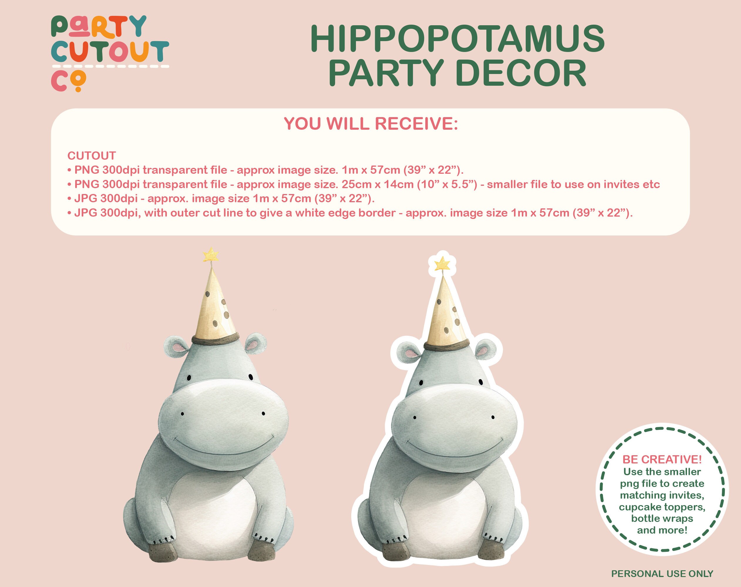 BIG CUTOUT Hippo With Party Hat Hippopotamus Decorations Safari Theme ...