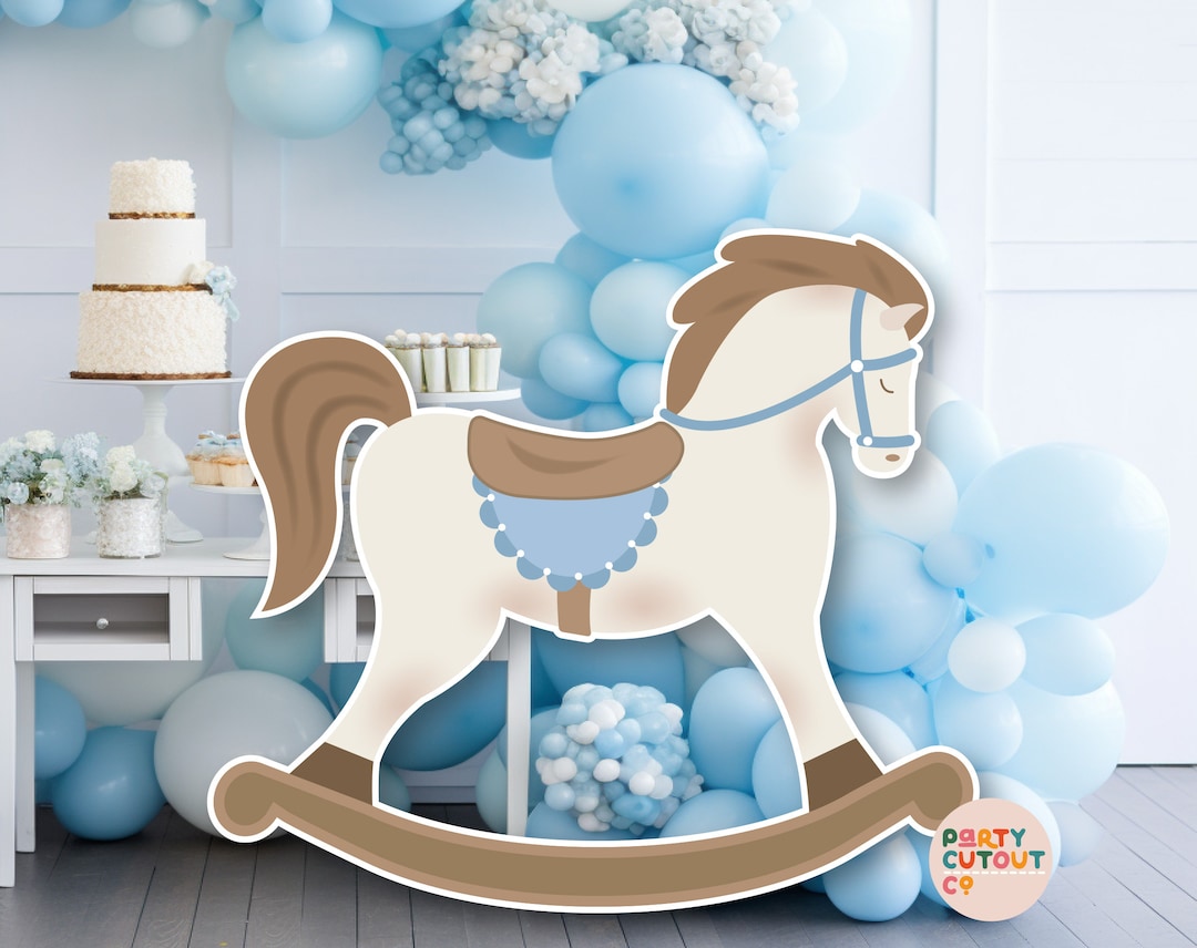BIG CUTOUT Blue Rocking Horse Decoration Rocking Horse Prop Wall Cutout ...