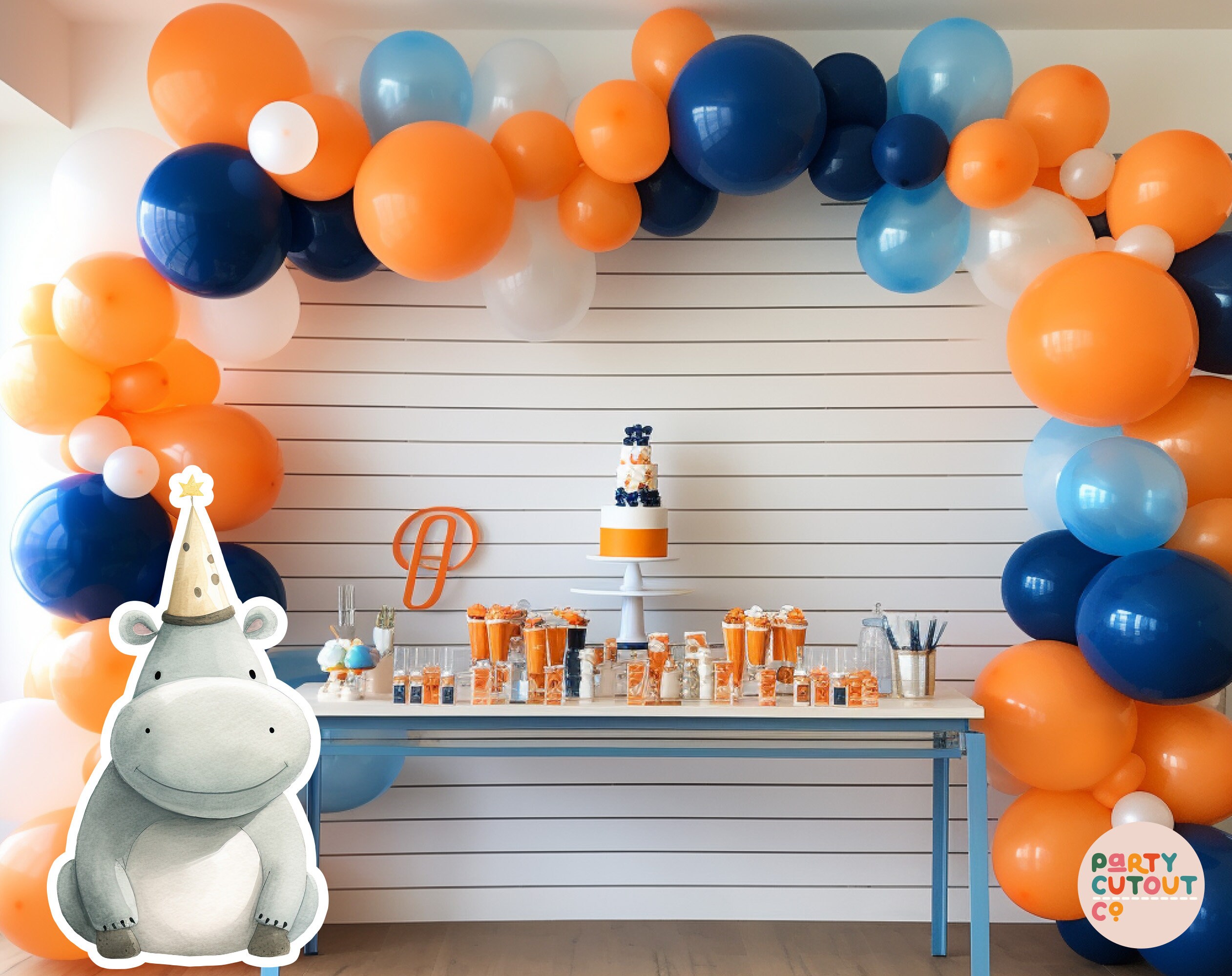 BIG CUTOUT, Hippo With Party Hat, Hippopotamus Decorations, Safari ...