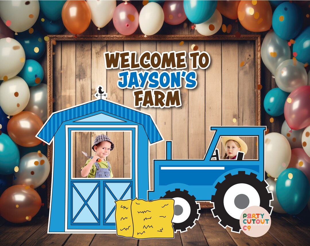 BIG CUTOUT Blue Farm Decorations Tractor Props Barn Prop Hay Bail Prop ...