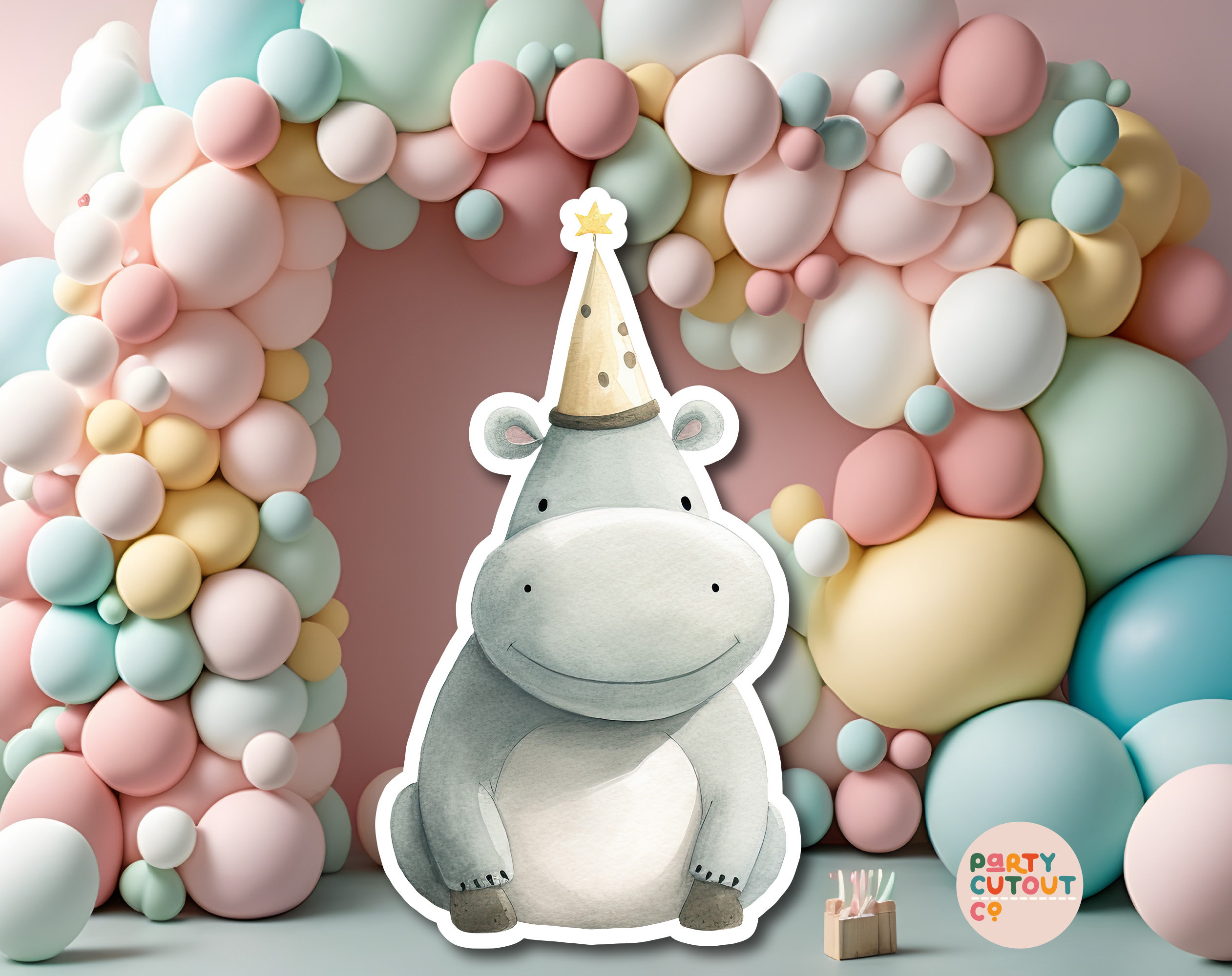 BIG CUTOUT Hippo With Party Hat Hippopotamus Decorations Safari Theme ...