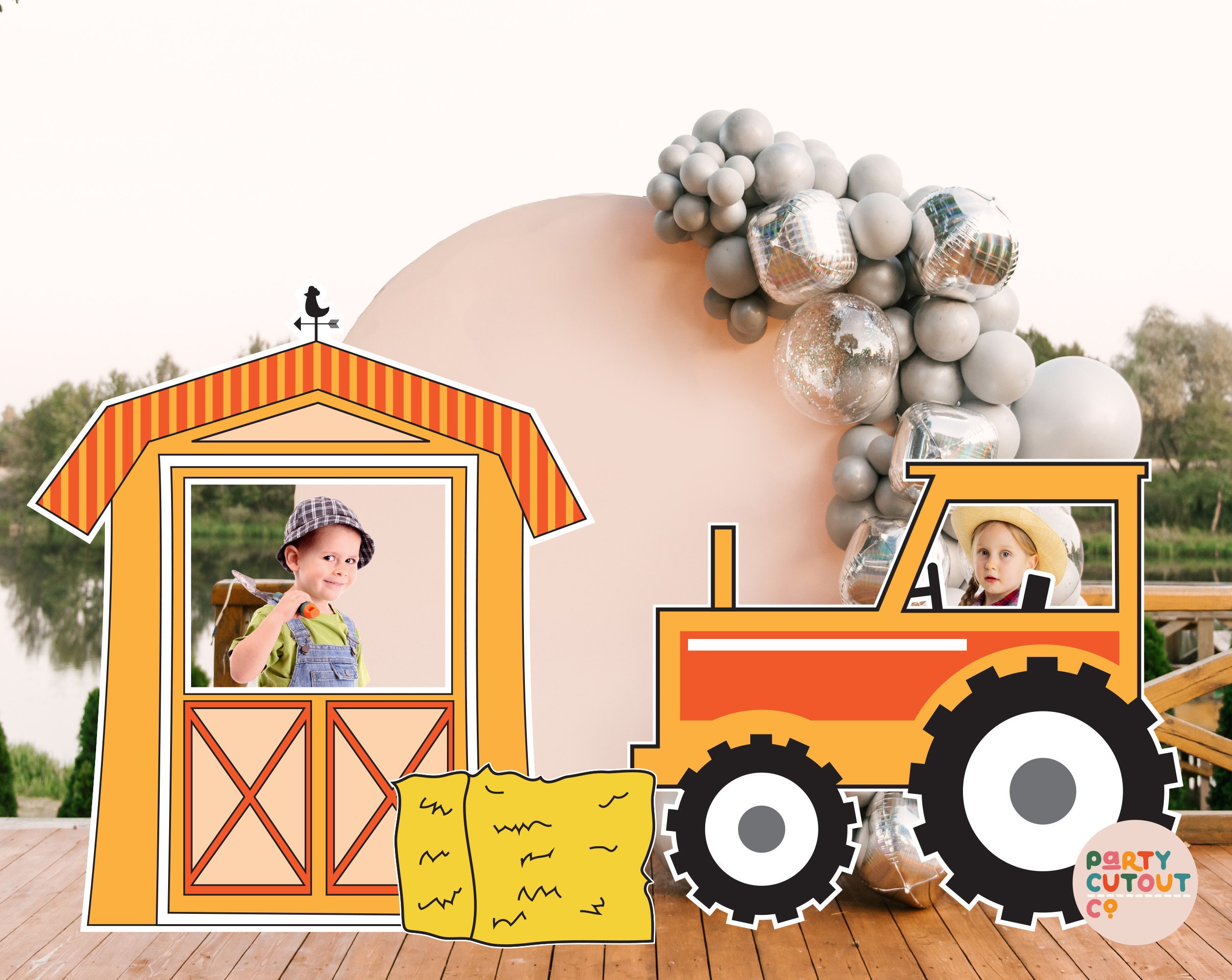 BIG CUTOUT Farm Cutout Tractor Props Orange Farm Decorations Barn Prop ...