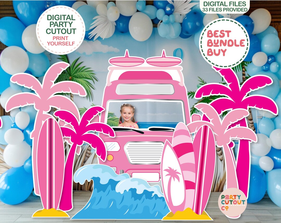 BIG CUTOUT Pink Beach Party Pink Surfboard Surf Birthday Party Pool ...