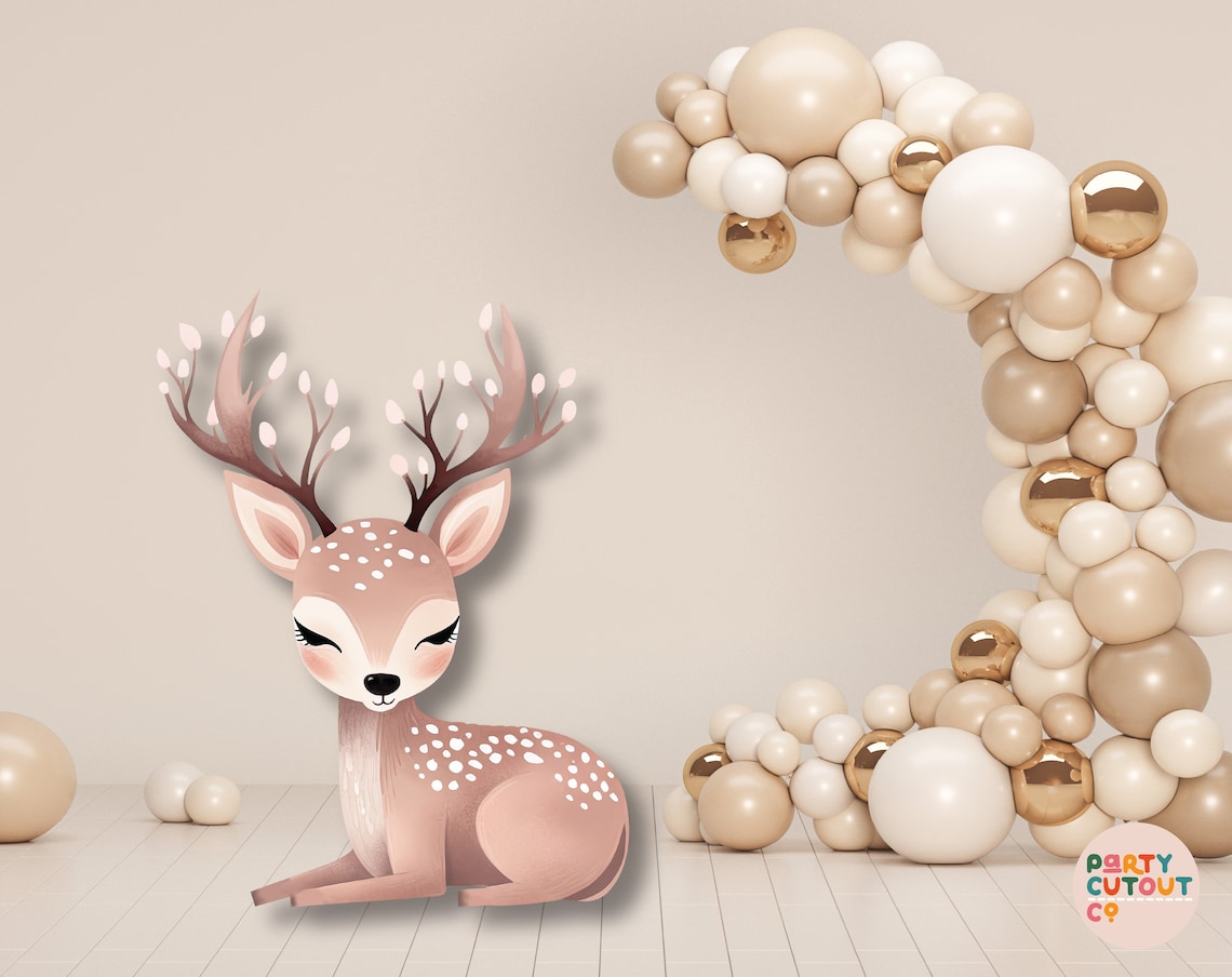 BIG CUTOUT Woodland Pink Reindeer Decoration Sleeping Deer Cutout Deer ...