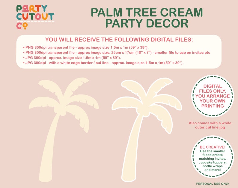 BIG CUTOUT Cream Palm Tree Beach Party Boho Baby Shower Ideas Pool ...