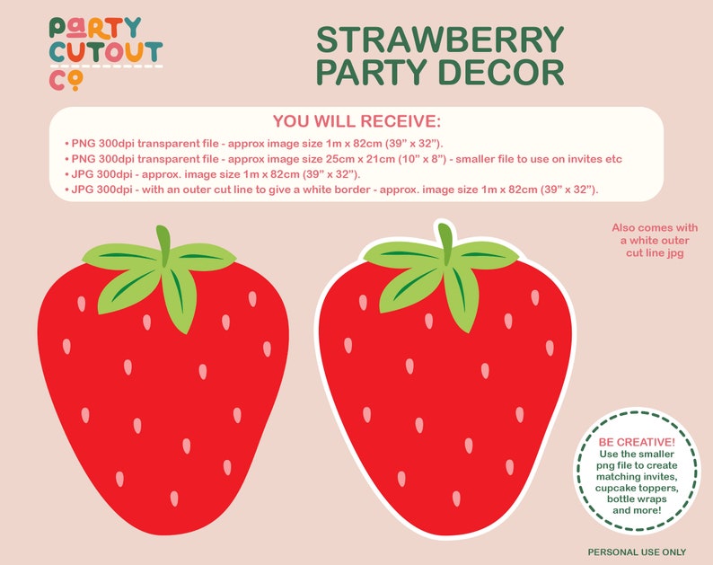 BIG CUTOUT Strawberry Party Strawberry Decoration Fruit Birthday Party ...