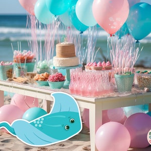 BIG CUTOUT Under the Sea Party Stingray Cutout Ocean Decoration Ocean ...