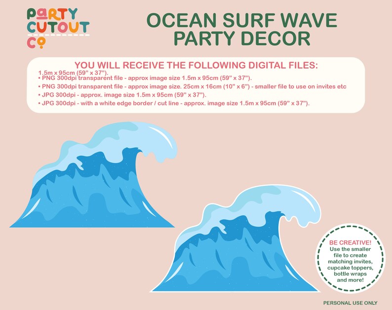 BIG CUTOUT Beach Wave Beach Party Hippie Birthday Party Pool Party ...