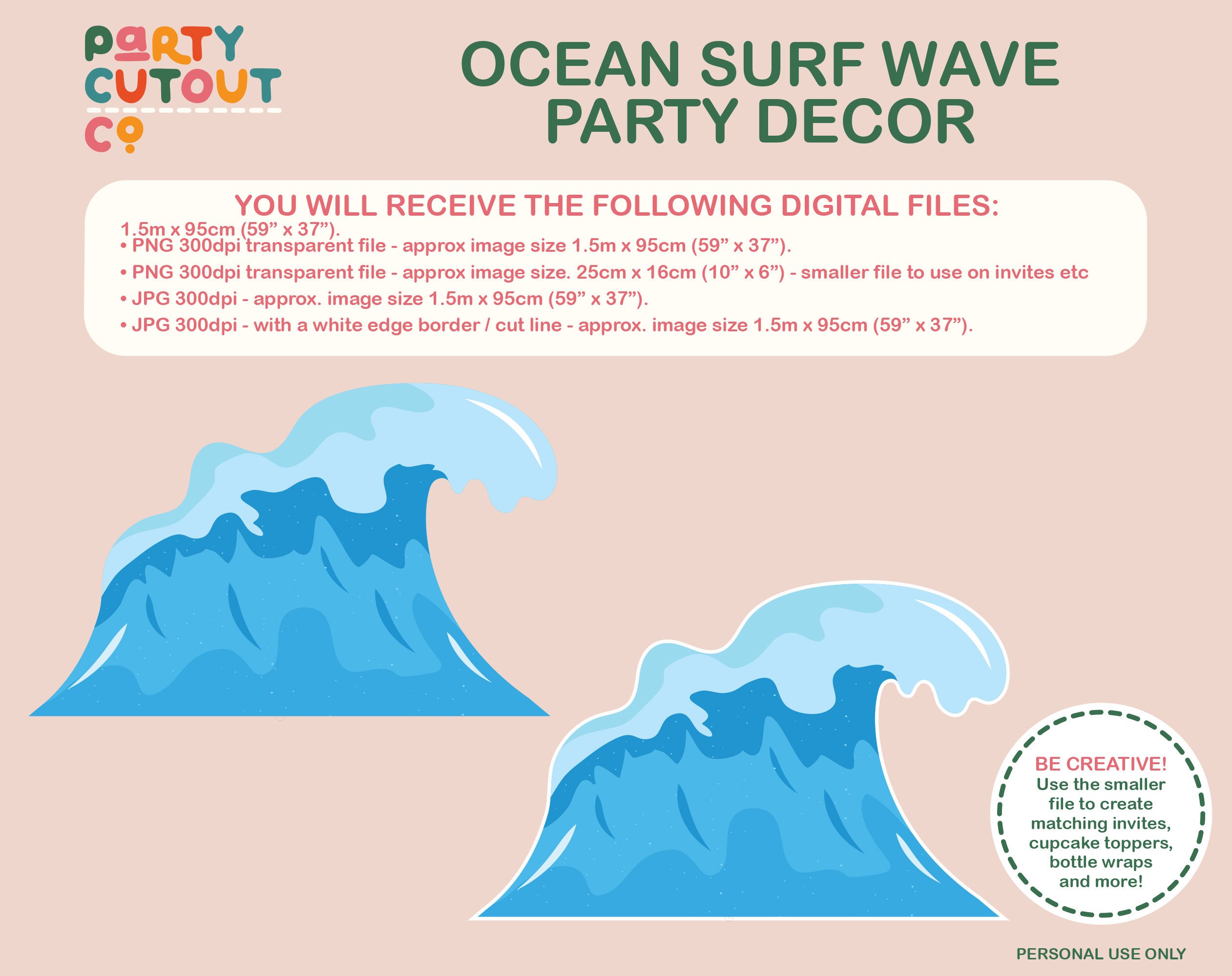 BIG CUTOUT Ocean Wave Beach Party Mermaid Birthday Party Under the Sea ...