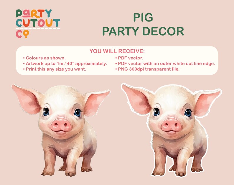 BIG CUTOUT Pig Animal Decorations Farm Theme Props Pink Pig Prop ...