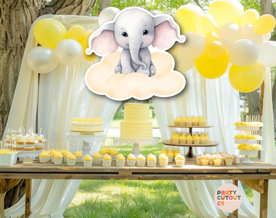 BIG CUTOUT Elephant Baby Shower Decor Baby Elephant Sitting on a Yellow ...