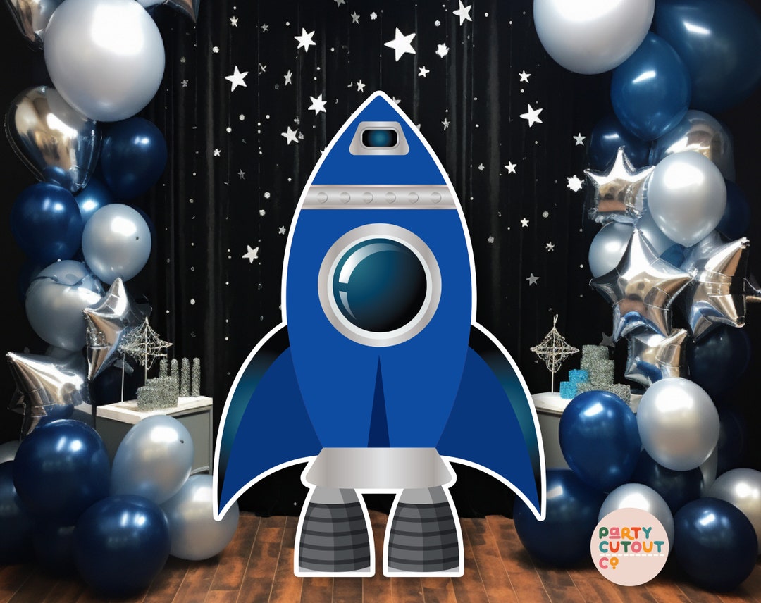 BIG CUTOUT Rocket Birthday Party Space Decorations Prop Blue Rocket ...