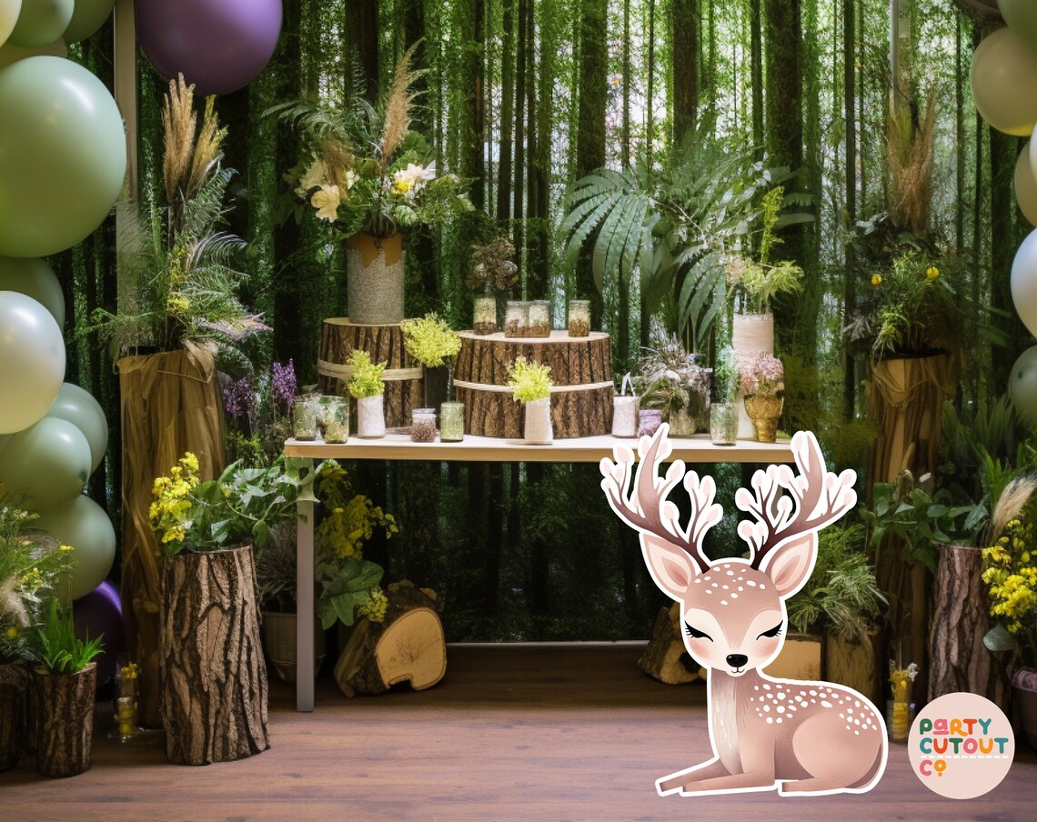 BIG CUTOUT Woodland Pink Reindeer Decoration Sleeping Deer Cutout Deer ...