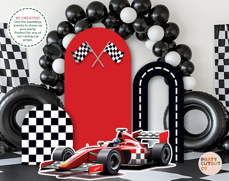 BIG BACKDROP Red Racing Wall Prop Racing Car Backboard Race Track Photo ...