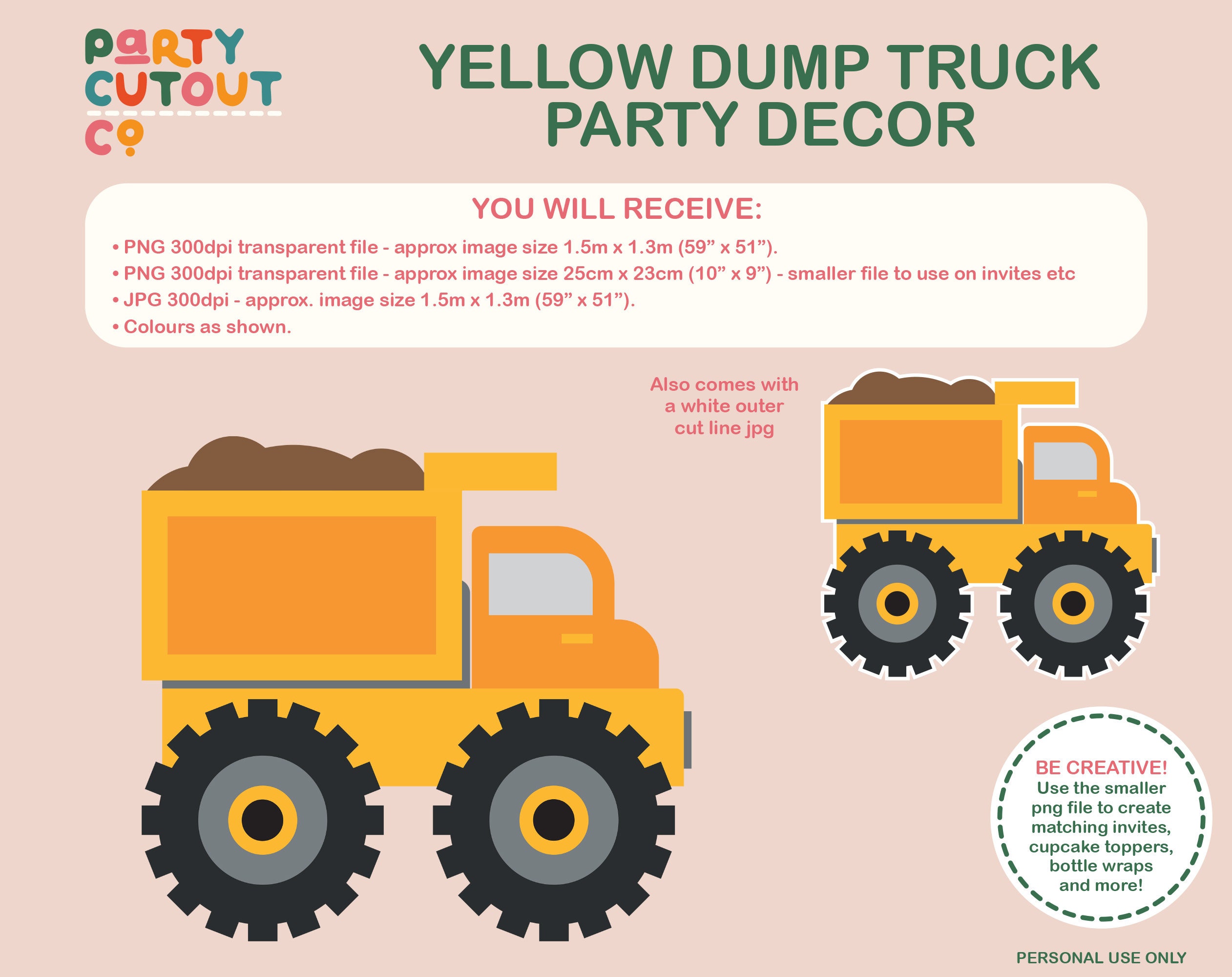 BIG CUTOUT, Yellow Dump Truck Decoration, Dumptruck Props, Contruction ...