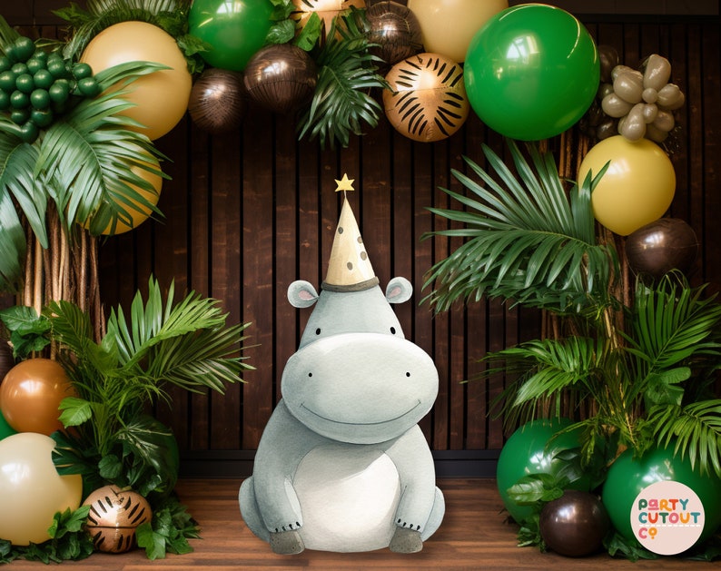 BIG CUTOUT Hippo With Party Hat Hippopotamus Decorations Safari Theme ...