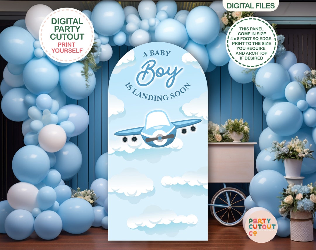 BIG BACKDROP Boy Baby Shower Sign Plane Baby Shower Ideas Landing Soon ...