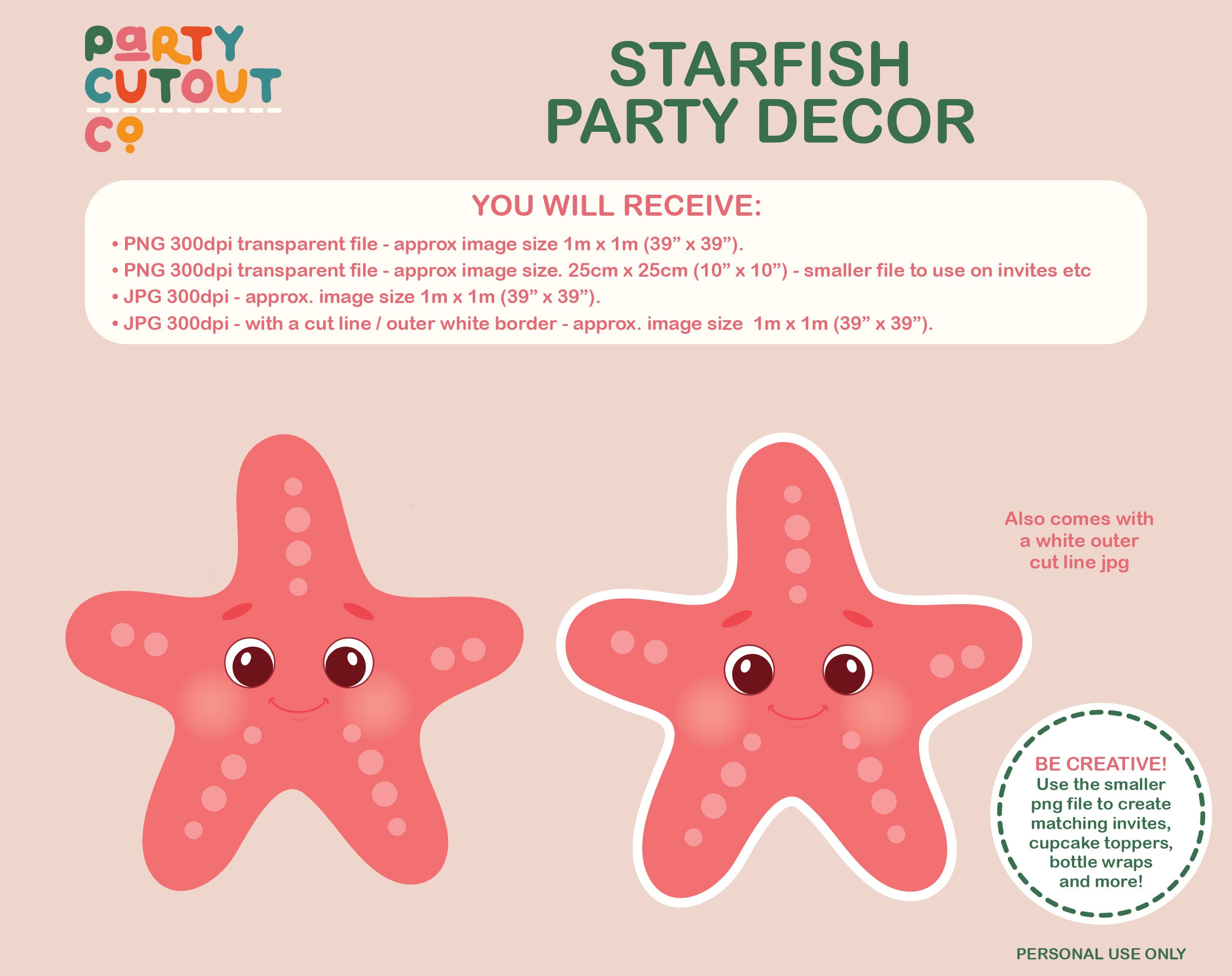 BIG CUTOUT Under the Sea Party Starfish Cutout Ocean Decoration Coral ...