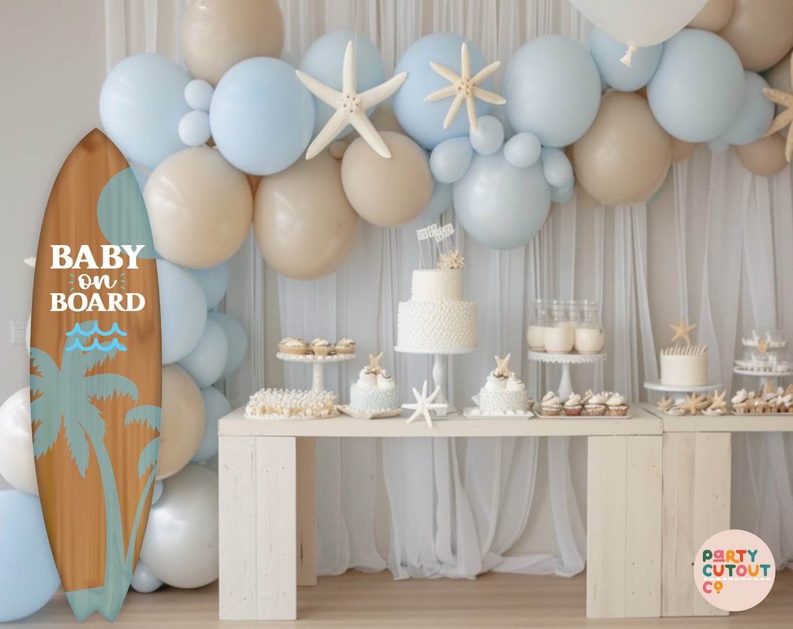 BIG CUTOUT Blue Surfboard Beach Party Boy Boho Beach Baby Shower ...