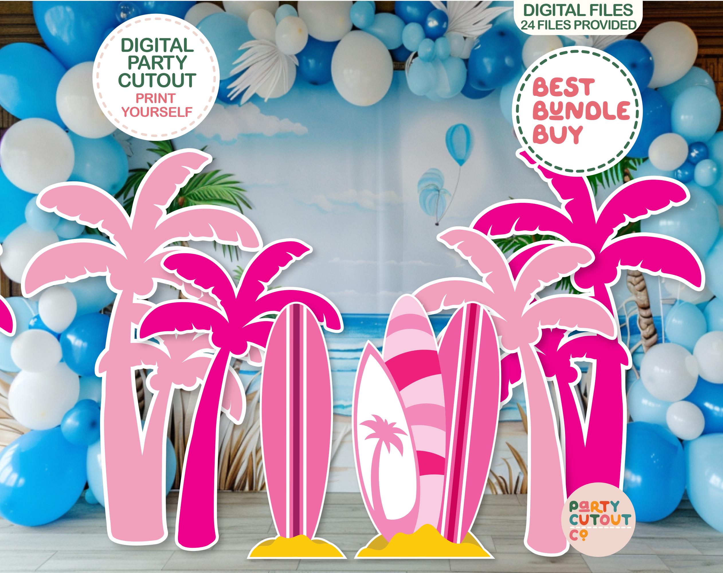 BIG CUTOUT Pink Beach Party Pink Surfboard Surf Birthday Party Pool ...