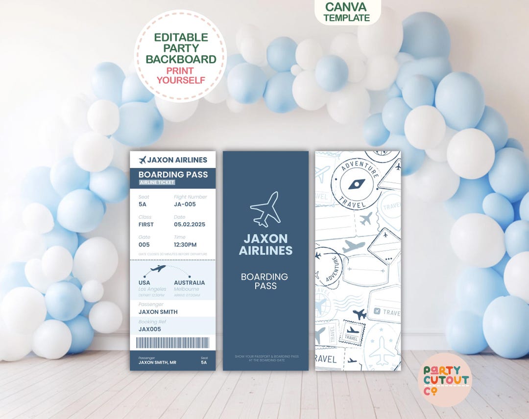 BIG BACKDROP Boarding Pass Backboard Travel Sign Plane Party Plane ...