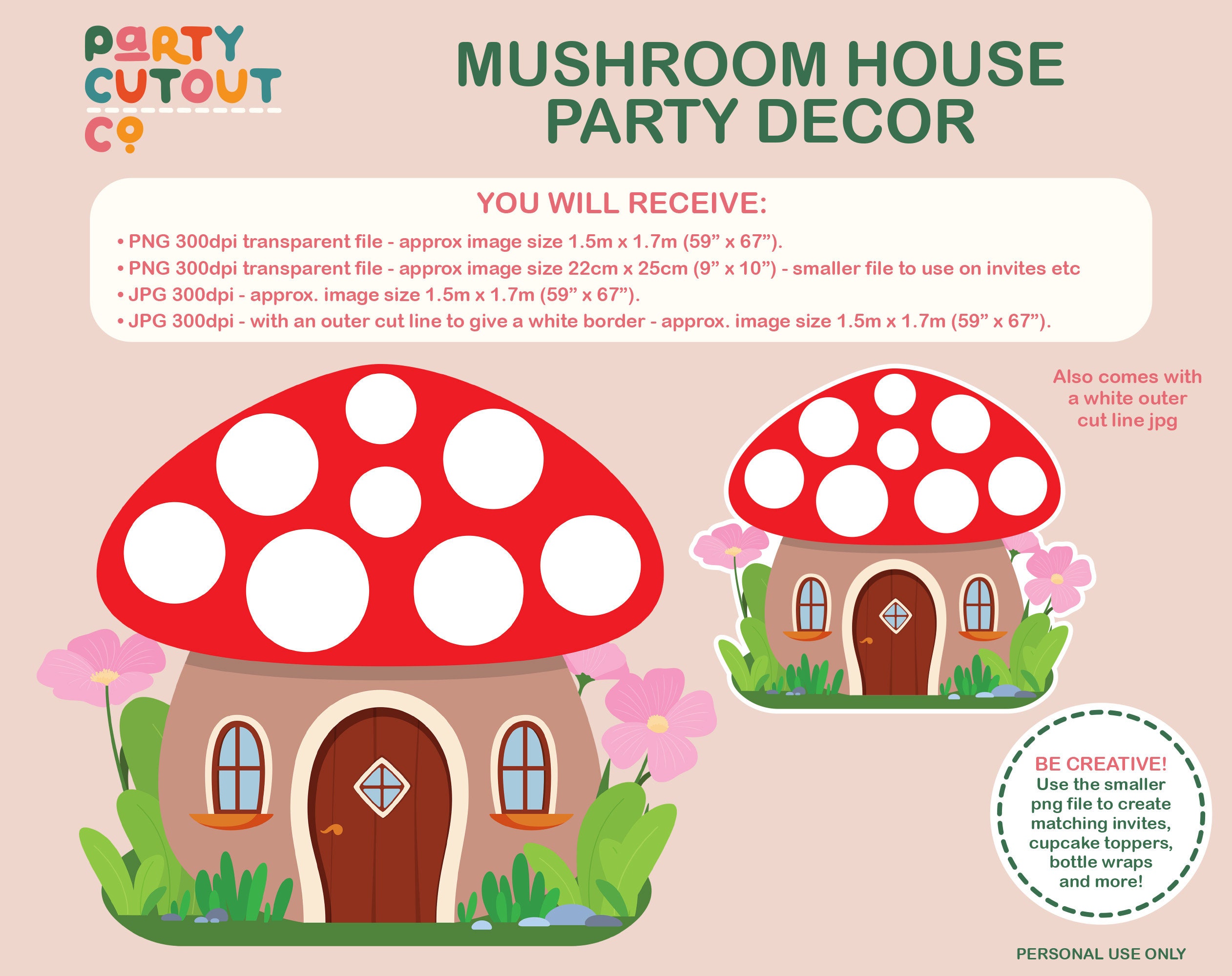 BIG CUTOUT Spotty Red Mushroom House Fairy Party Ideas Mushroom Prop ...