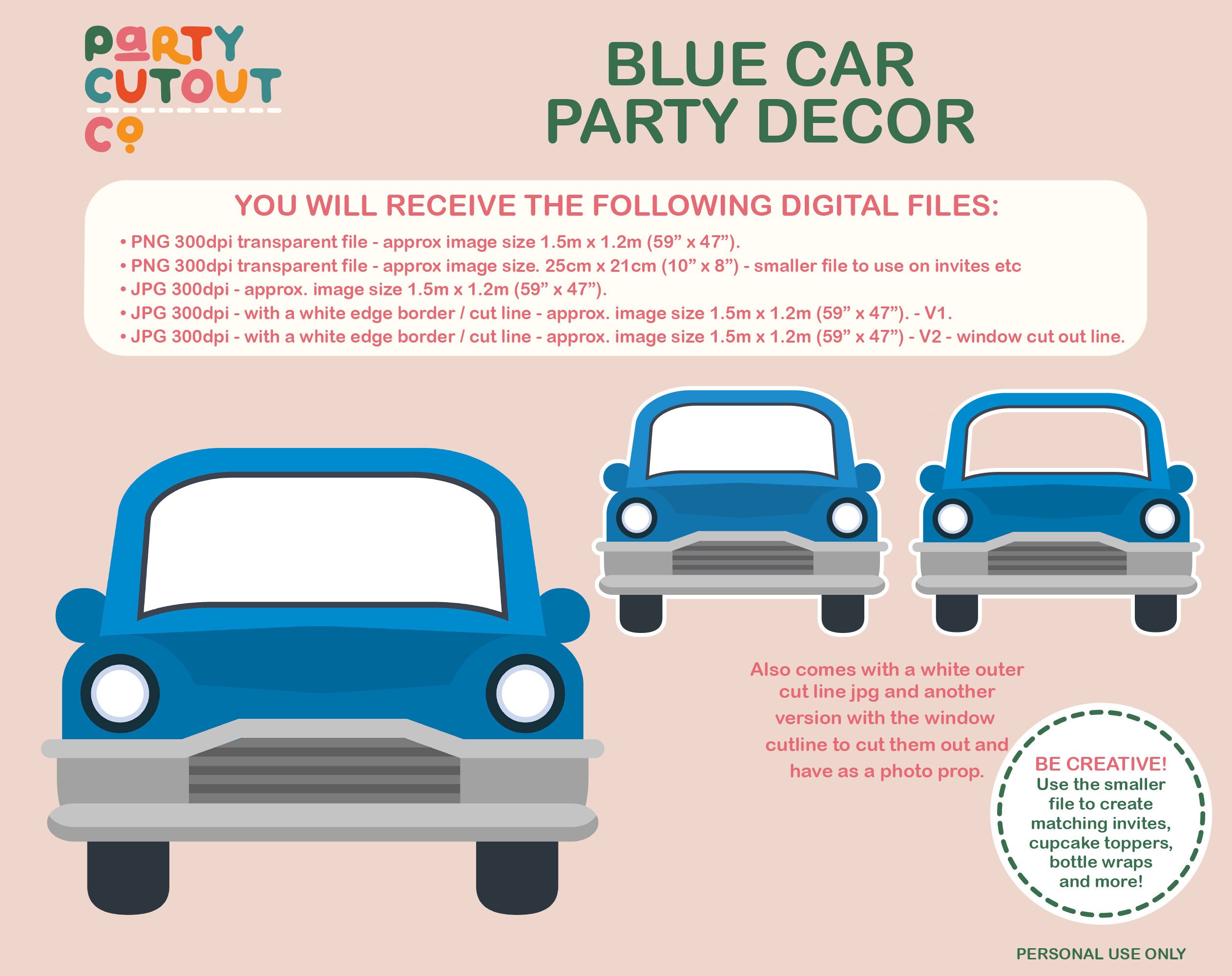 BIG CUTOUT Blue Car Car Party Automobile Birthday Party Decor Car Party ...