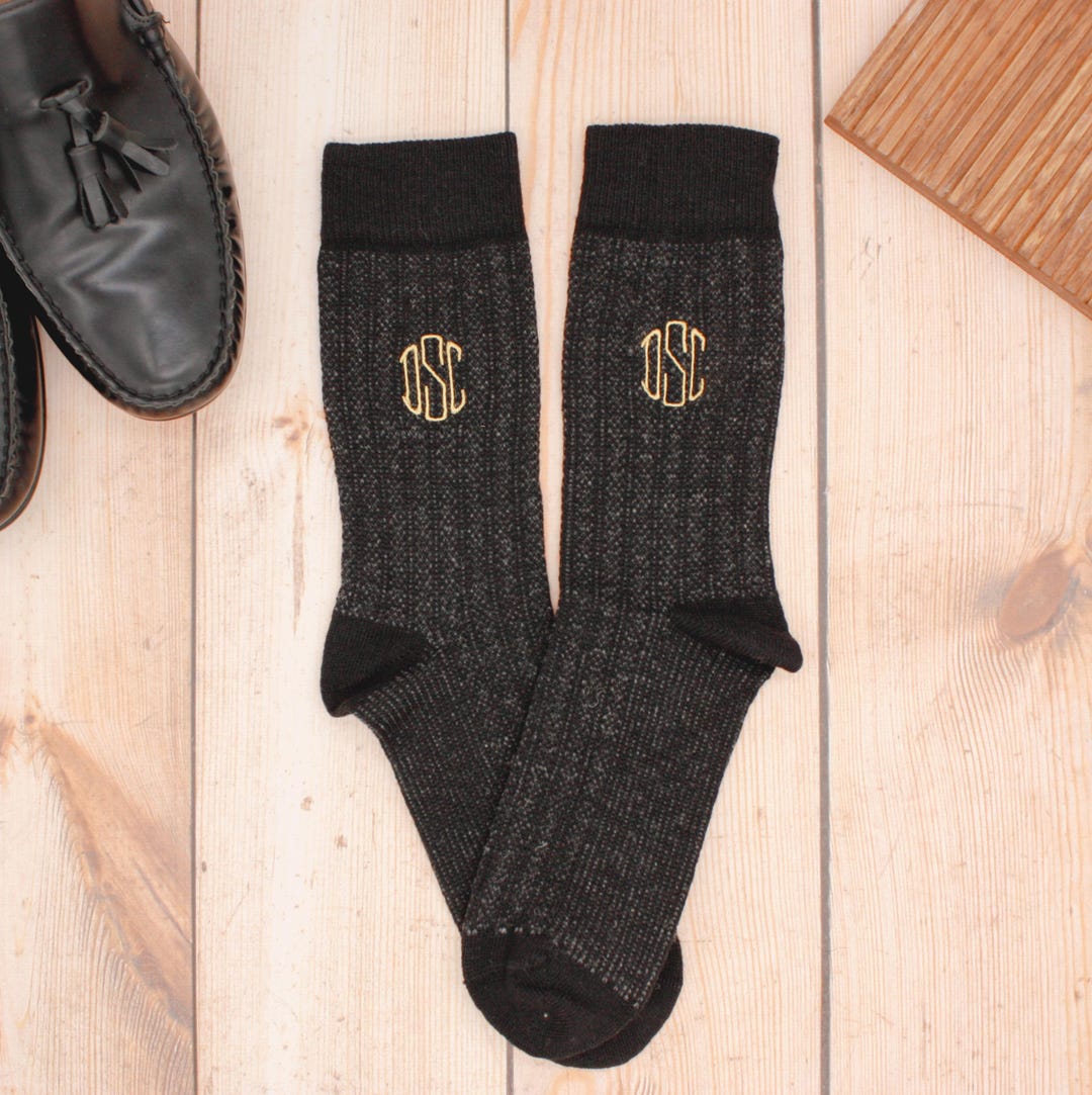 Personalized Monogram Embroidered Wool Socks, Custom Groomsmen Premium ...