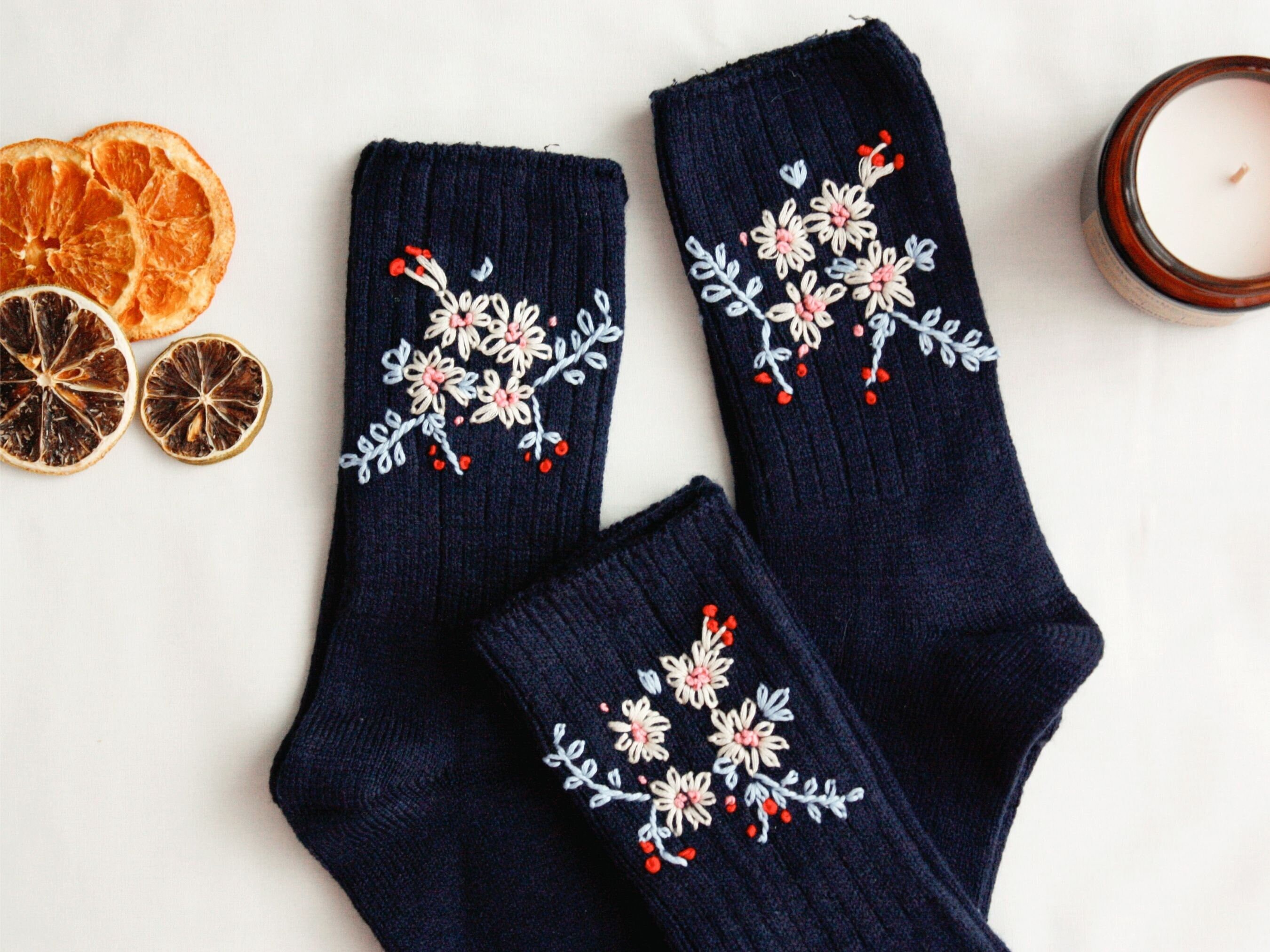Wool Socks Hand Embroidered High Quality Knitting Wool Socks ...
