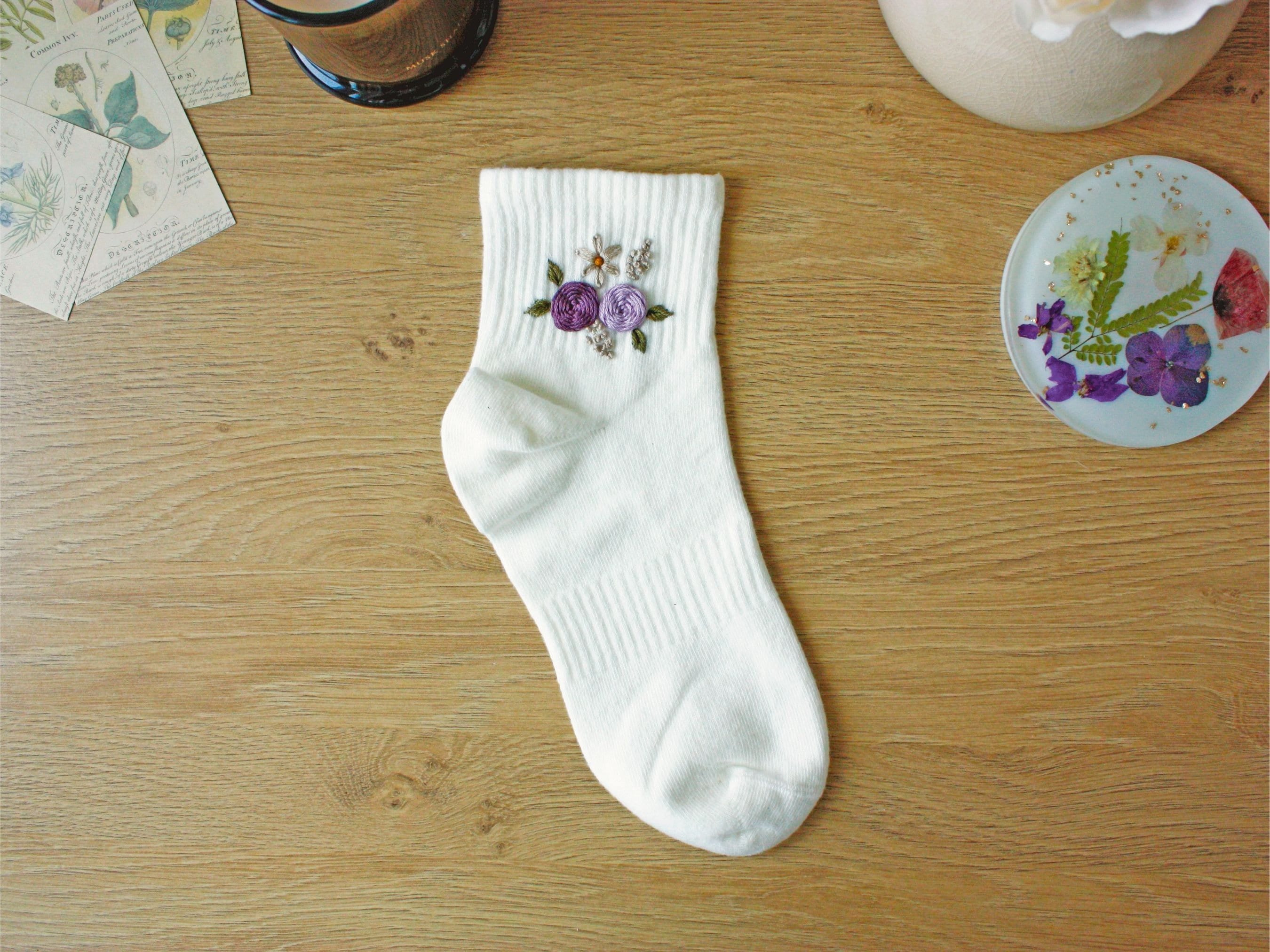 Embroidered Socks Sage Green Hand Embroidered Socks Vintage Fall Socks ...