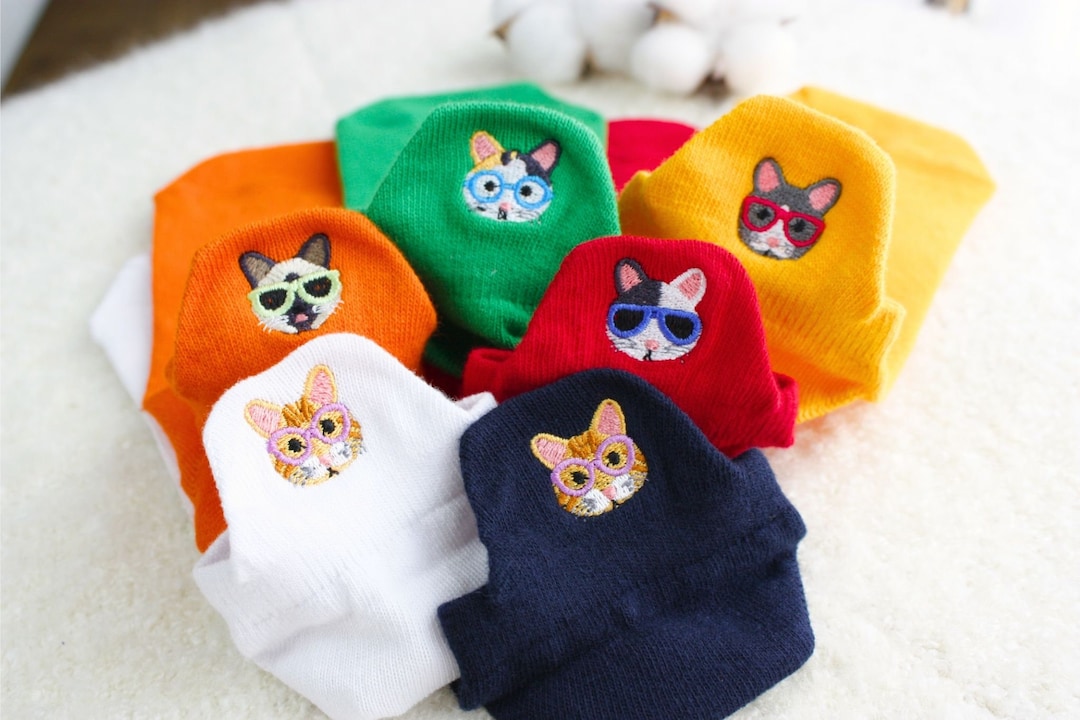 Cat Embroidery Socks 6 Pairs, Cat Mom Socks, Colorful Socks Package ...