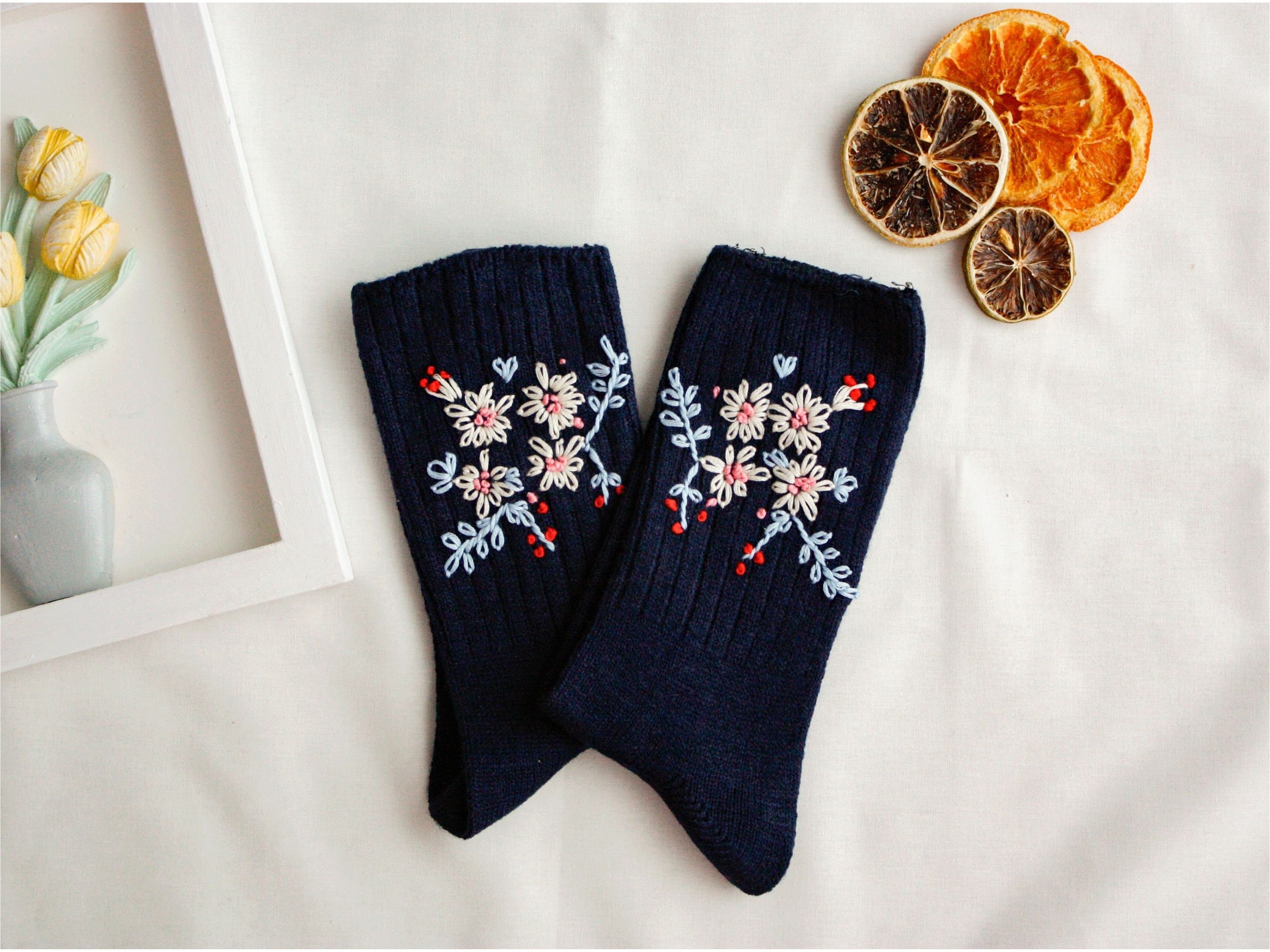 Wool Socks Hand Embroidered High Quality Knitting Wool Socks ...