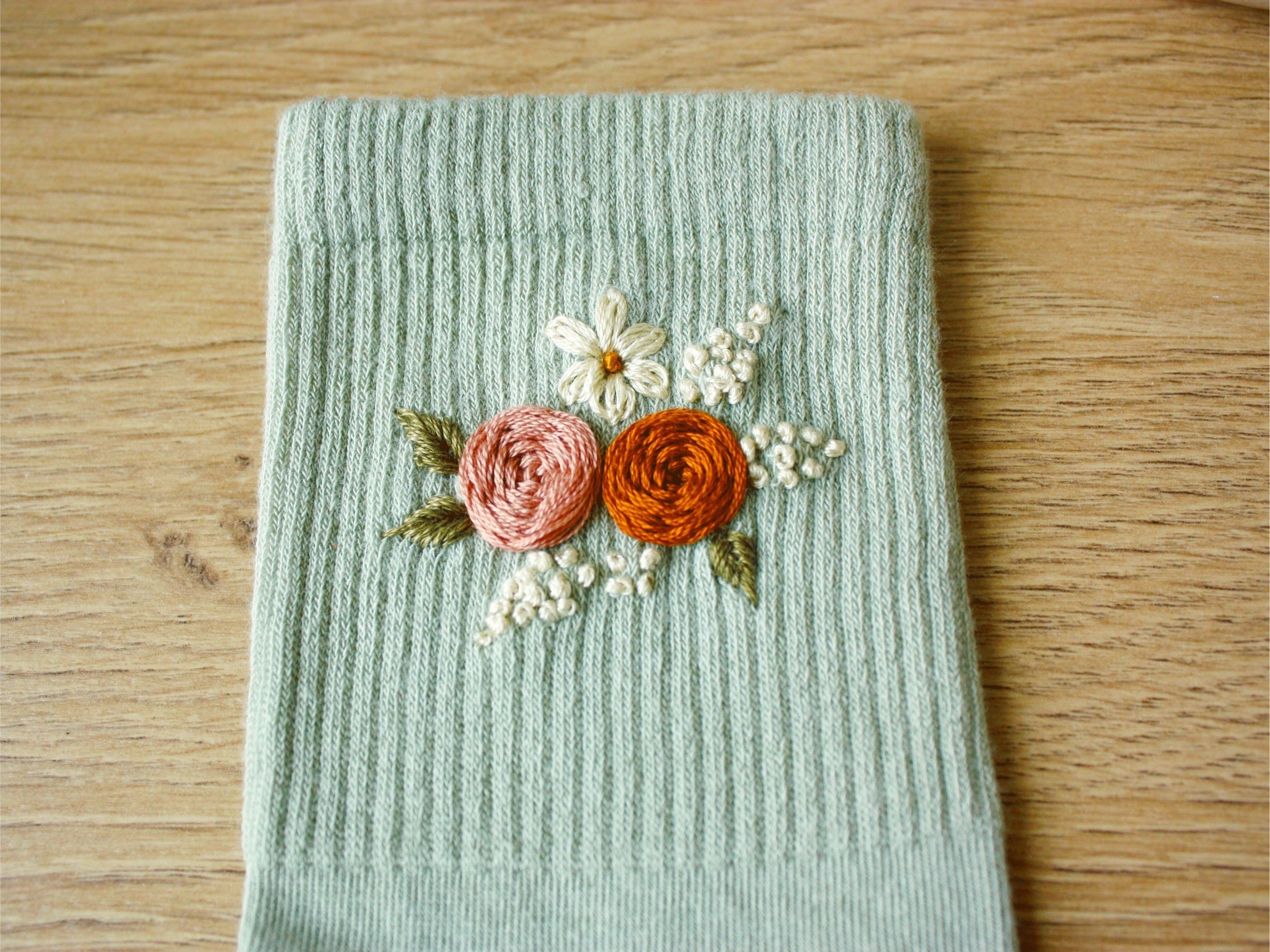 Embroidered Socks Sage Green Hand Embroidered Socks Vintage Fall Socks ...