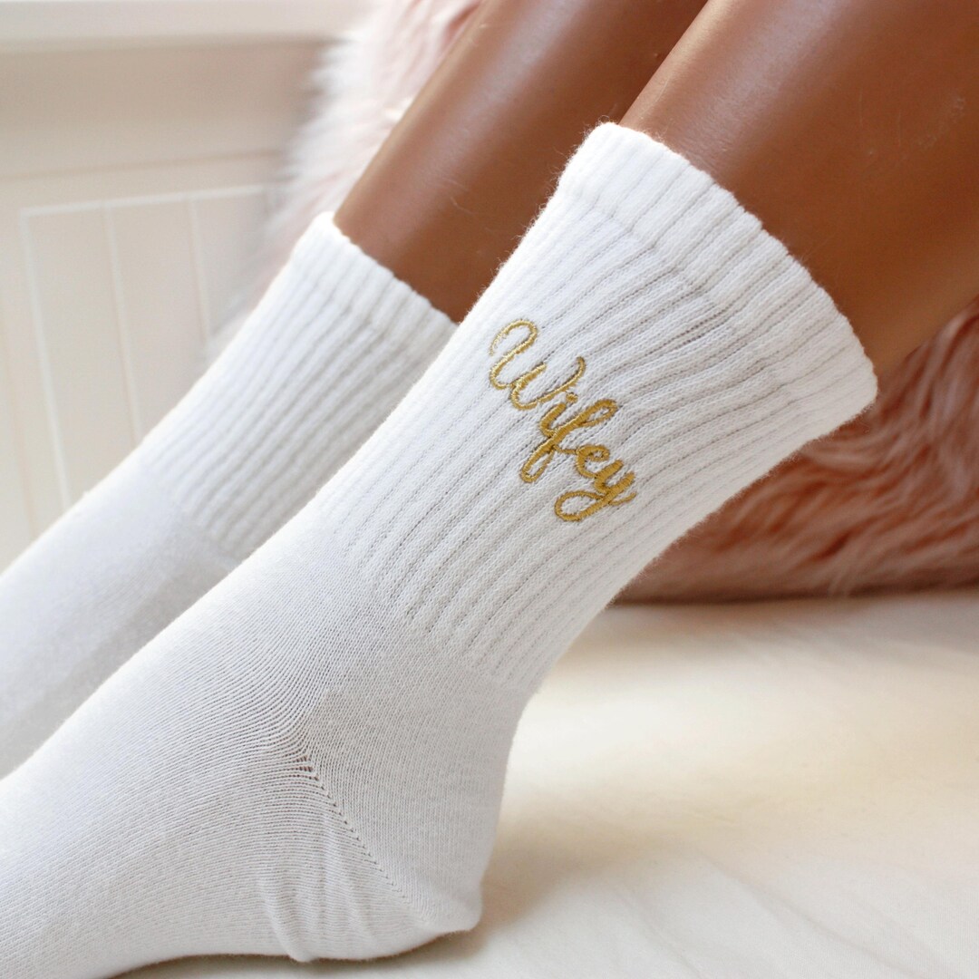 Personalized Bride Socks, Custom Embroidered Wedding Socks, Wifey Socks, Bridal Party Sock ...