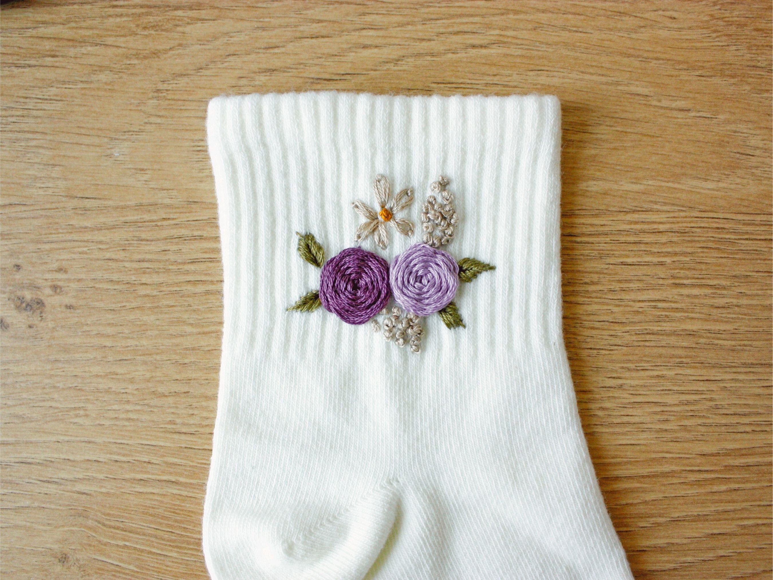 Embroidered Socks Sage Green Hand Embroidered Socks Vintage Fall Socks ...