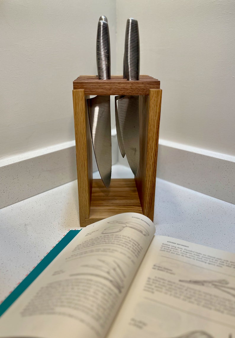 Handcrafted White Oak and Walnut Knife Block - Handmade Wooden Knife ...