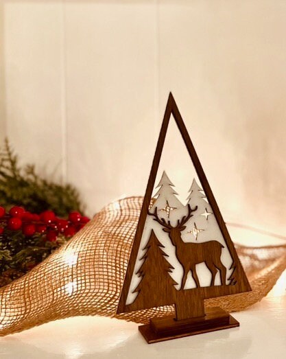 Handcrafted Two-tier Walnut Animal and Forrest Themed Stand up Trees ...