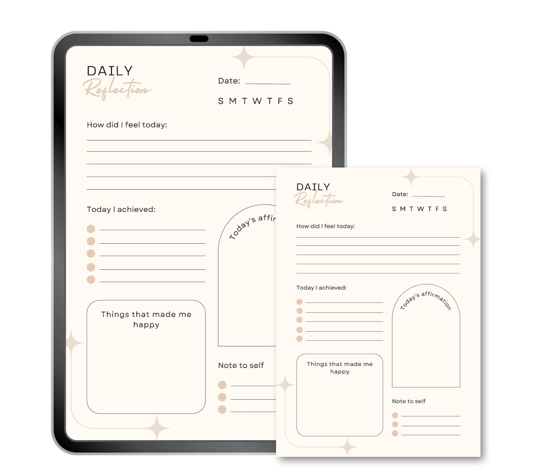 Daily Reflection Journal Printable, Daily Reviews Printable, Self ...